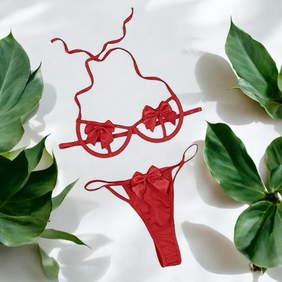 Intimates & Sleepwear | Nwot Red Bow Bra Panty Lingerie Set | Poshmark